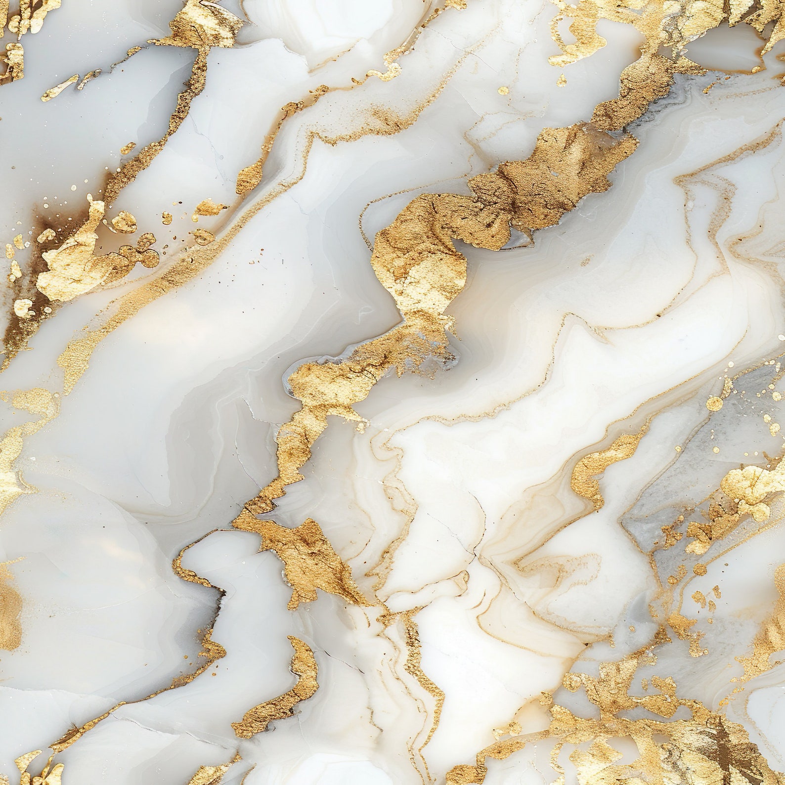 Marble Digital Paper, White Marble Digital Paper, White and Gold ...