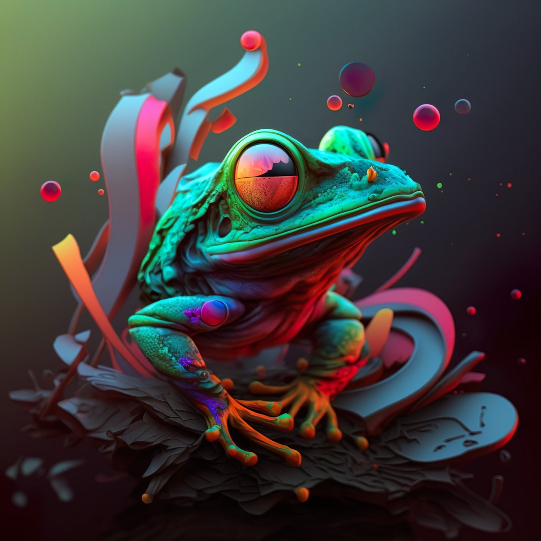 Poster Wall Art Frog Neon Frog Printable Posters Frog Wall Art 4 Unique ...