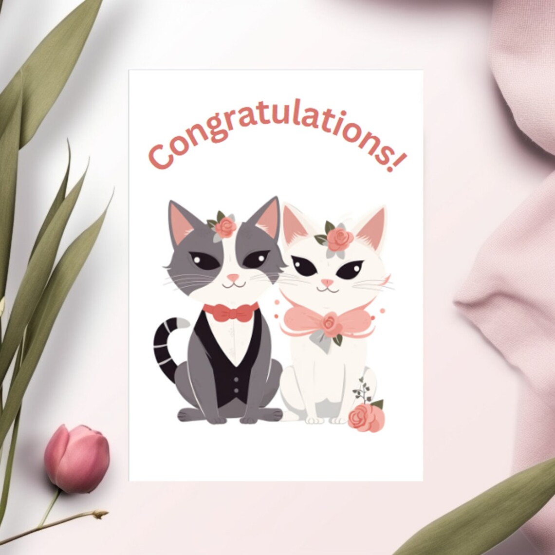 Printable Wedding Card, Printable Cat Wedding Card - Etsy
