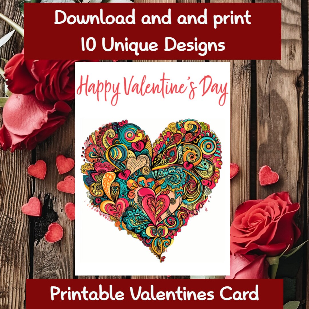 Printable Valentine's Cards, Valentine's Day Card, Doodle Valentine's ...