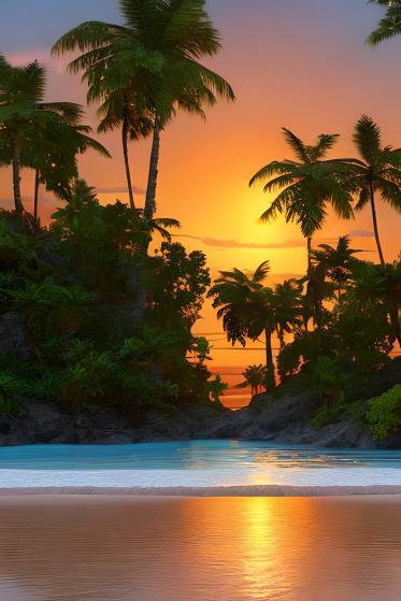 Tropical Sunset Phone Background, Sunset Background, Tropical Island ...