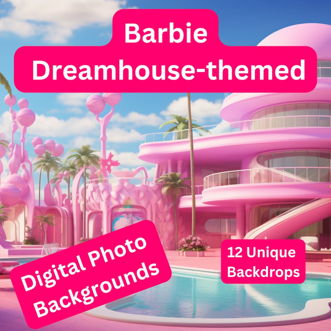 Barbie Themed Digital Backdrop, Barbie Dreamhouse Backdrop, Barbie ...