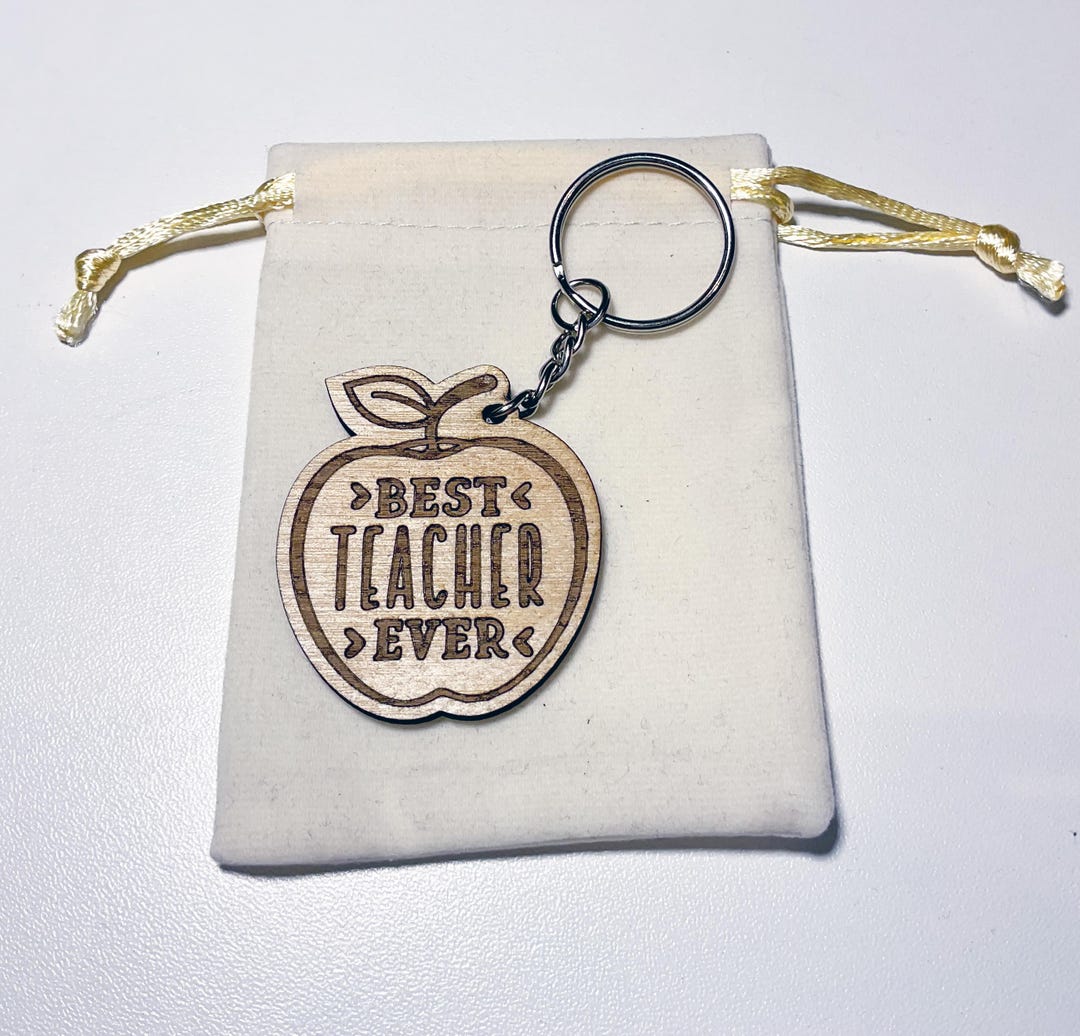 Best Teacher Ever Wooden Keyring, Apple Shaped Teacher Gift, End of ...