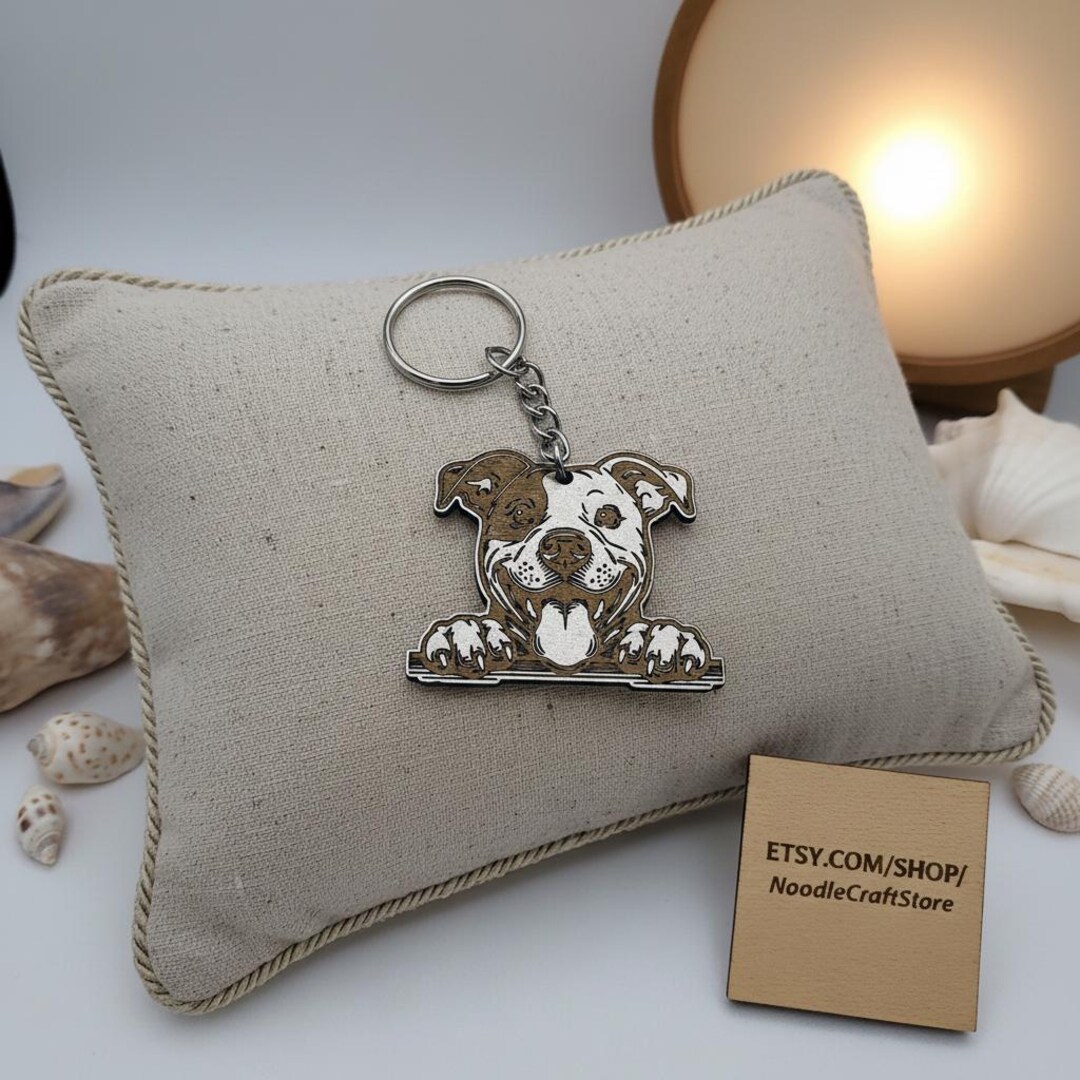 American Pitbull Keyring, Wooden Pitbull Gift, Laser Engraved Keychain ...