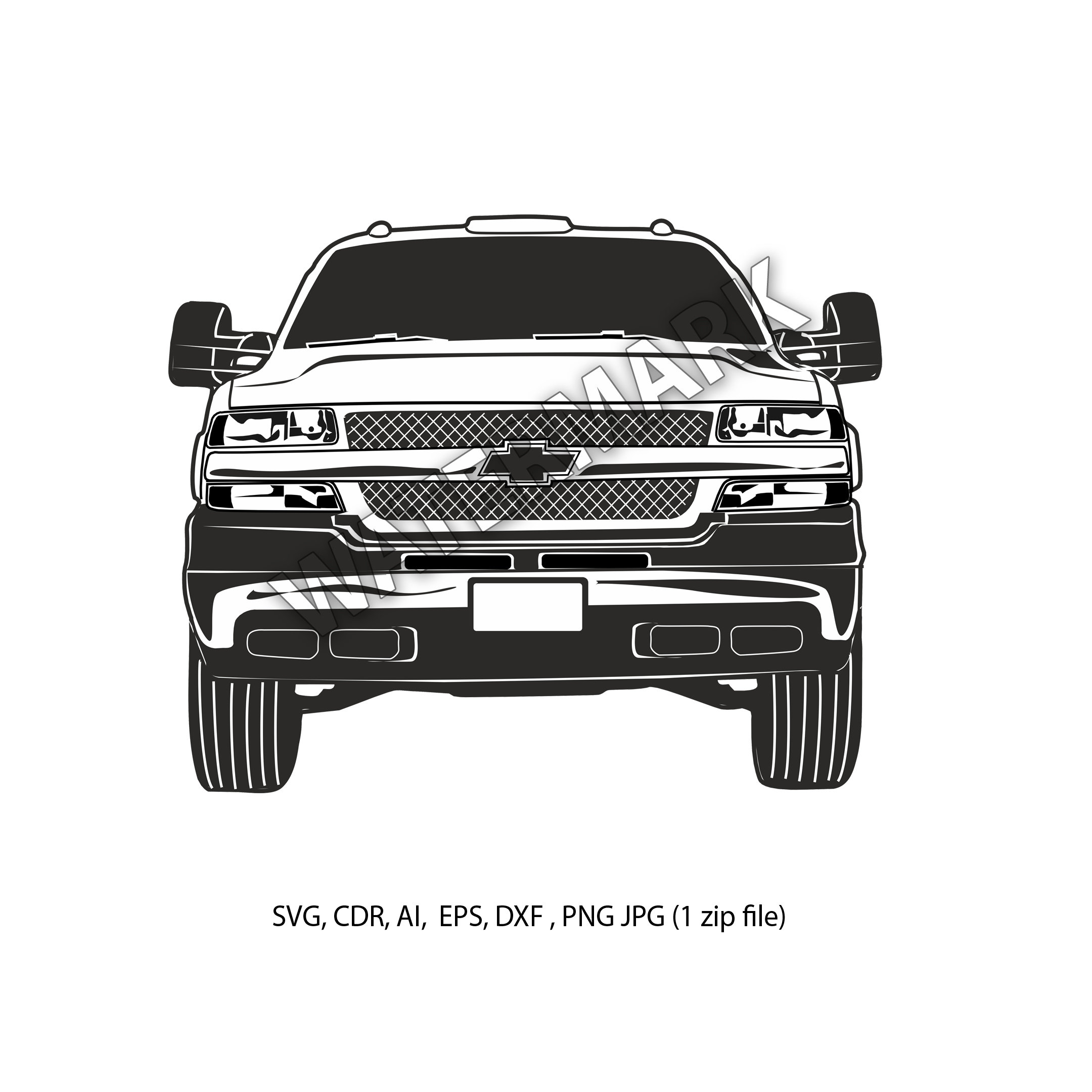 Chevrolet Silverado 2000 Front View Svg,cdr,ai,dxf,eps,png,jpg - Etsy
