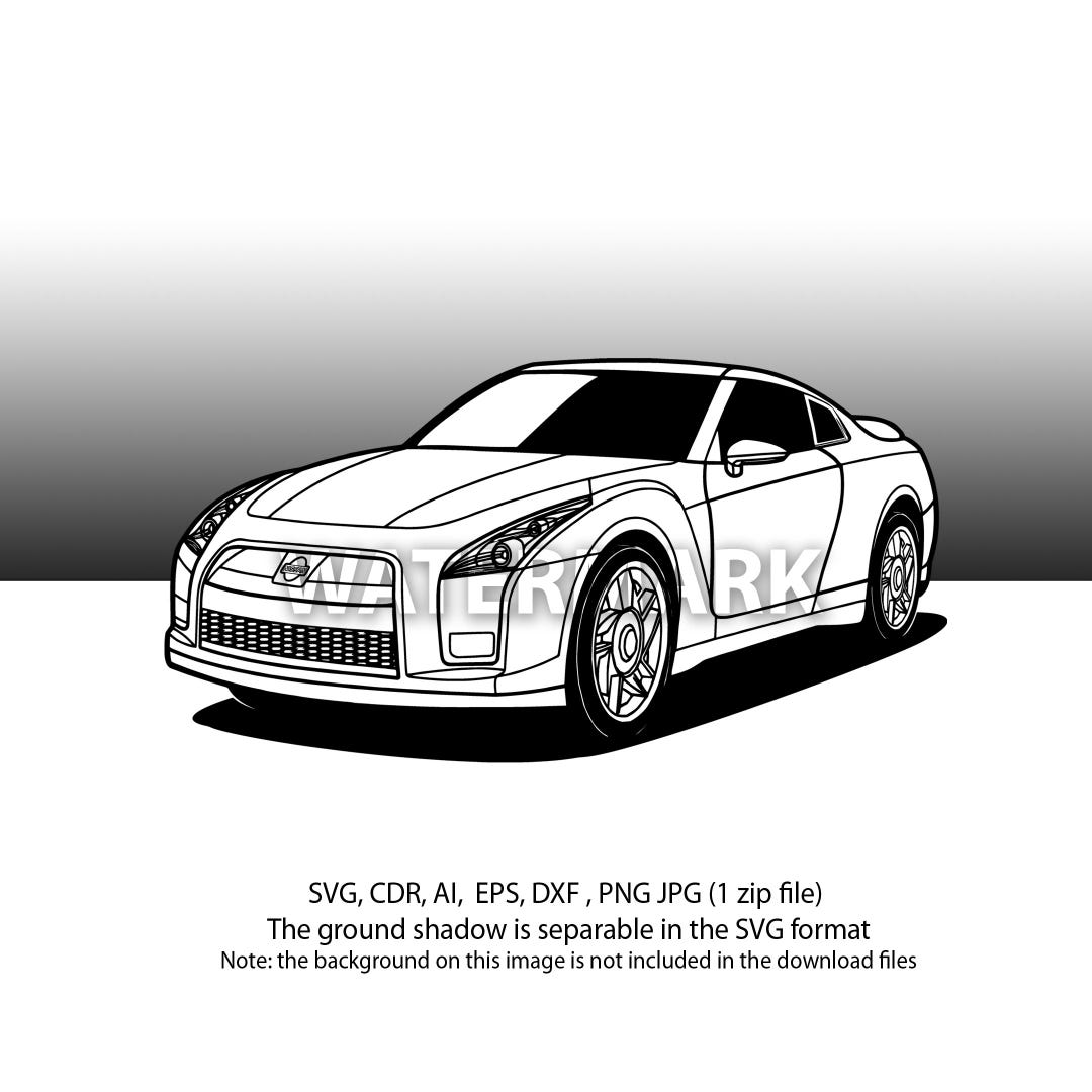 Nissan GTR Monochrome Svg,cdr,ai,dxf,eps,png,jpg - Etsy