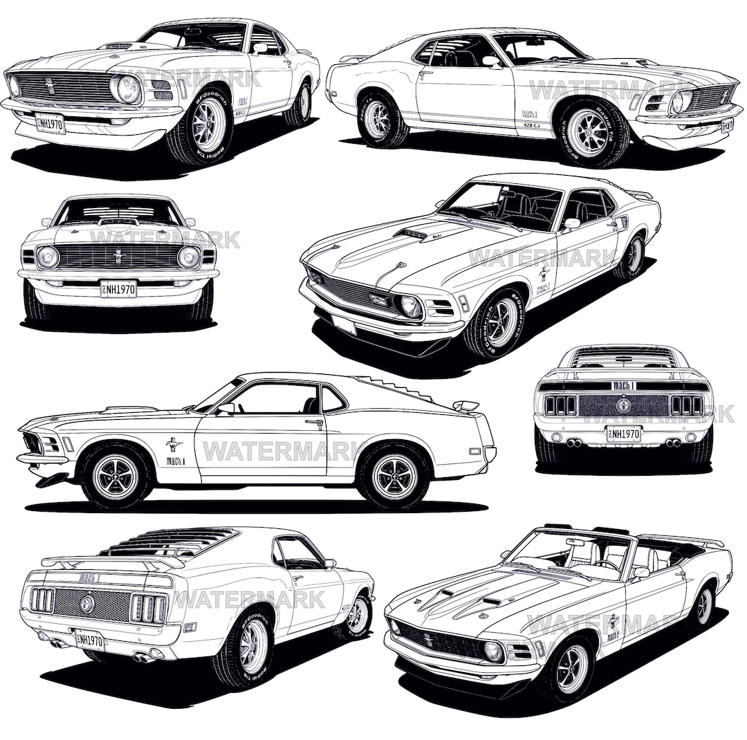 1970 Ford Mustang Mach 1 SVG, PNG, 8 Different Angle Vue Design - Etsy
