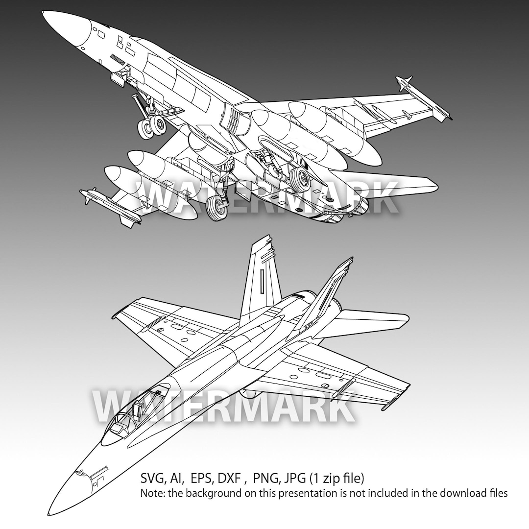 FA 18 Hornet Top and Bottom Views Svg, Eps, Ai, Dxf, Png, Jpg - Etsy