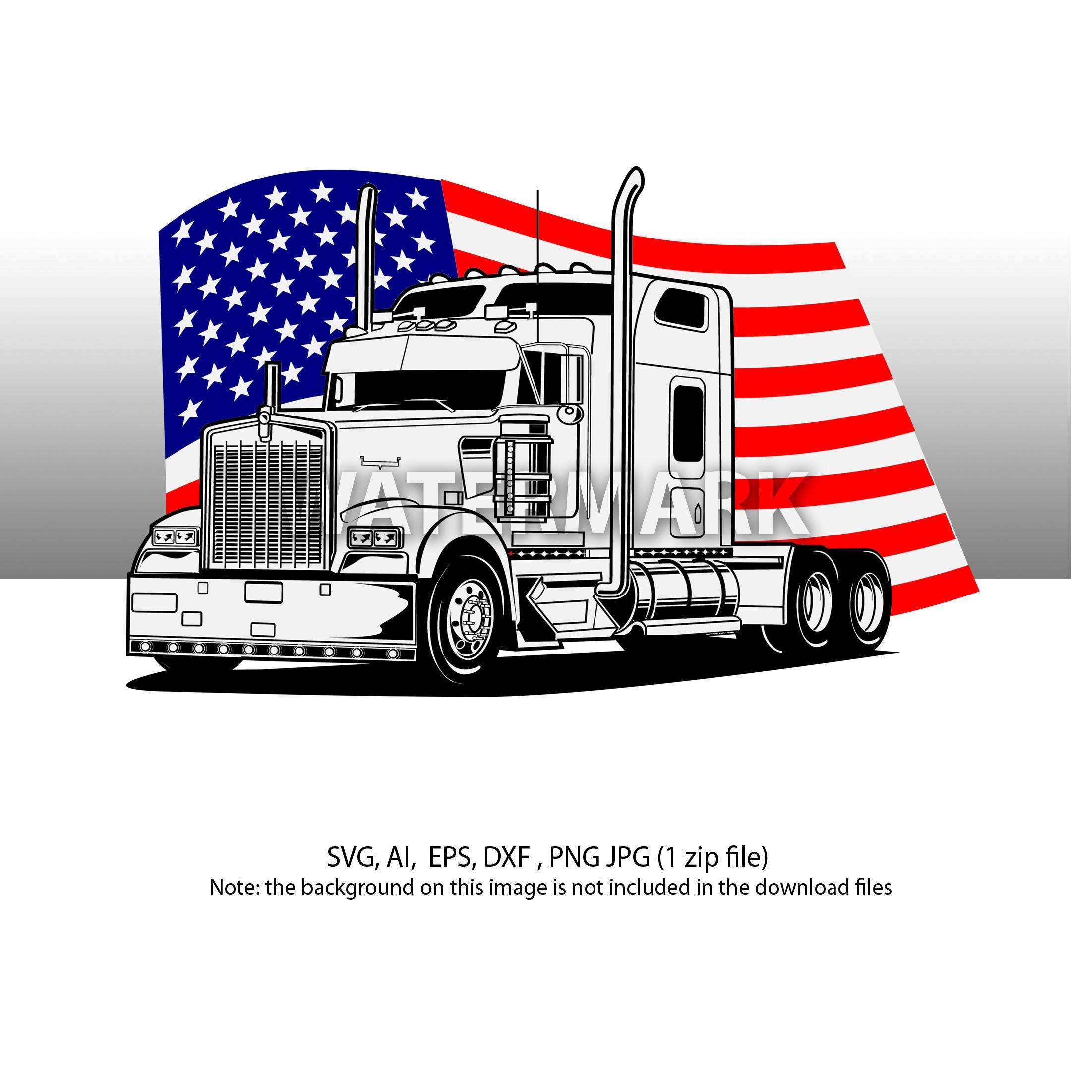 Semi Truck Kenworth With American Flag Svg,ai,eps,png,jpg - Etsy
