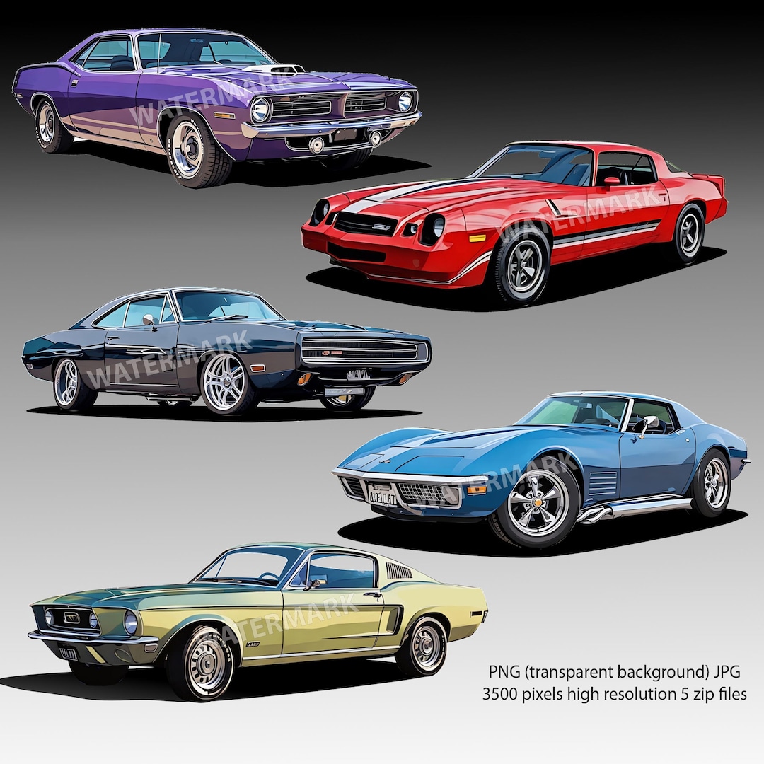 American Muscle Car Bundle Png,jpg Illustrations - Etsy