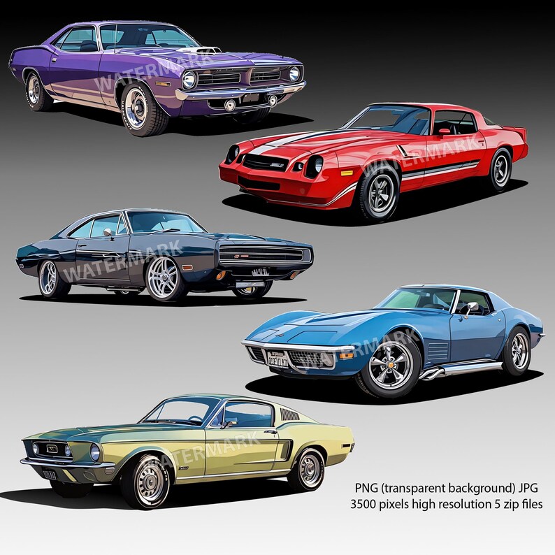American Muscle Car Bundle Png,jpg Illustrations - Etsy