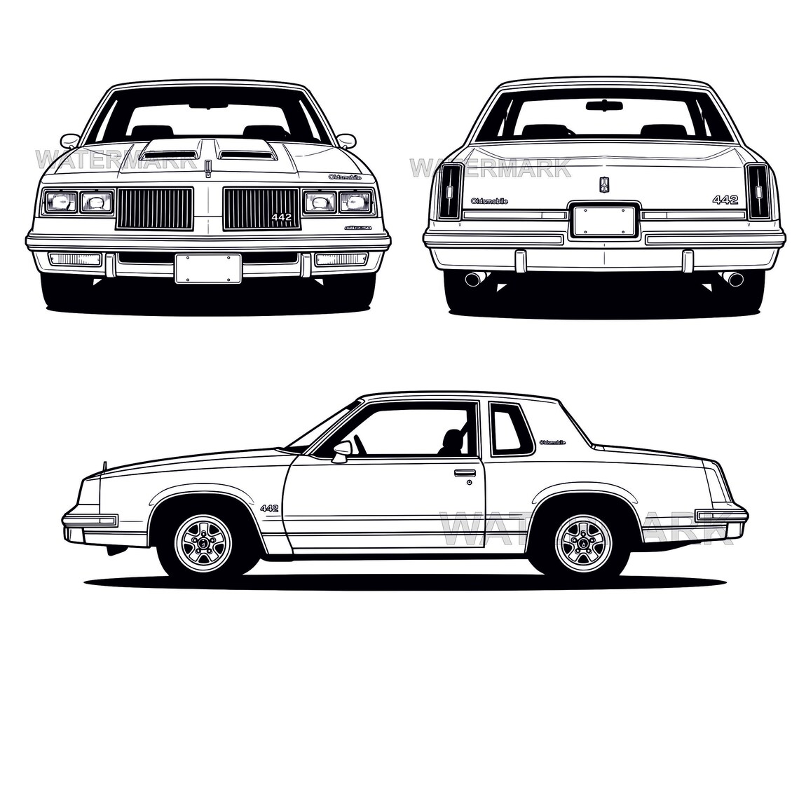 Oldsmobile Cutlass 442, SVG, PNG, 7 Different View Convertible ,designs ...