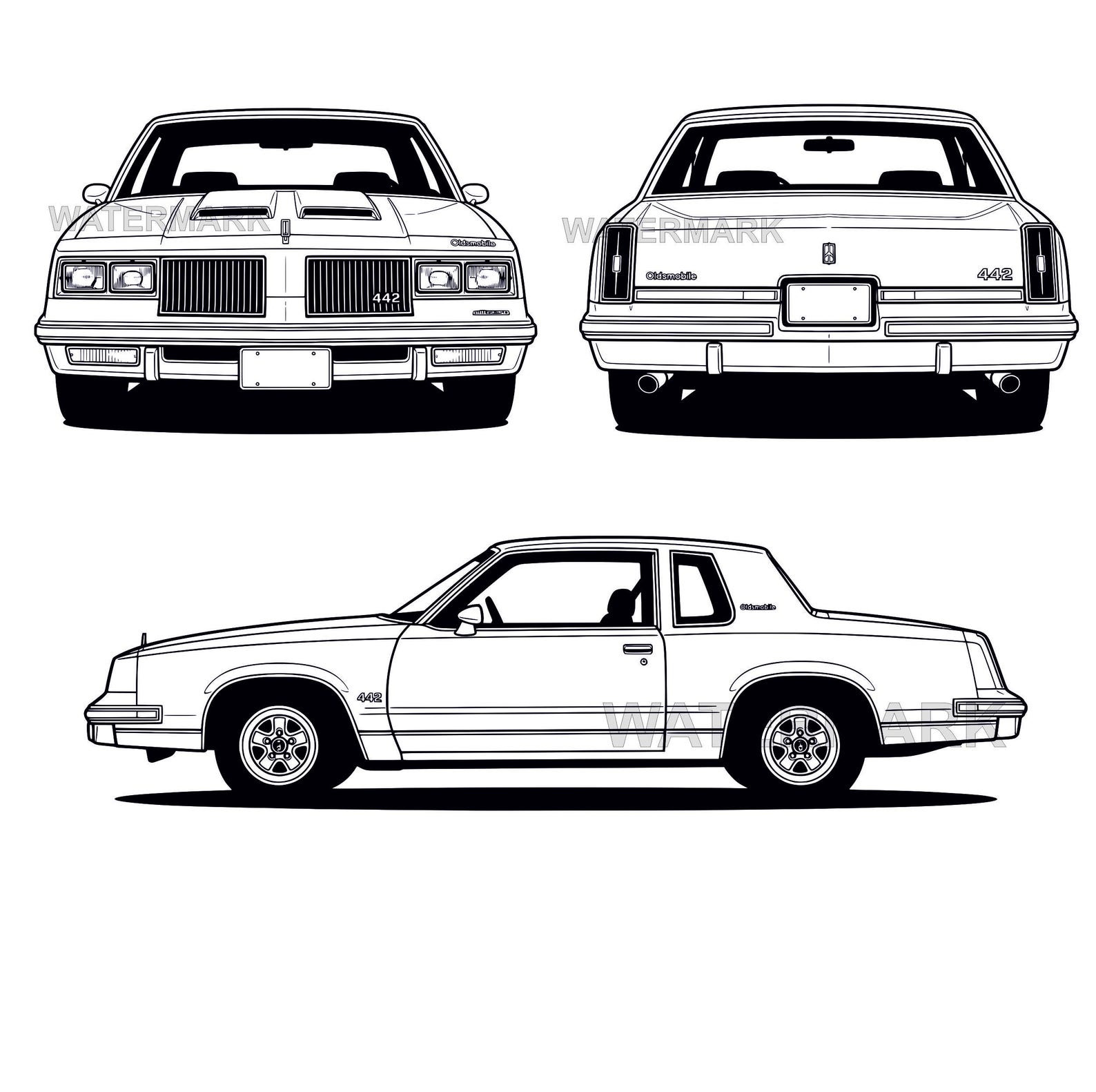 Oldsmobile Cutlass 442, SVG, PNG, 7 Different View Convertible ,designs ...