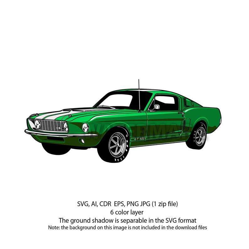 Ford Mustang GT 500 Shelby 1969 Color Layered Svg,cdr,ai,eps,png,jpg - Etsy