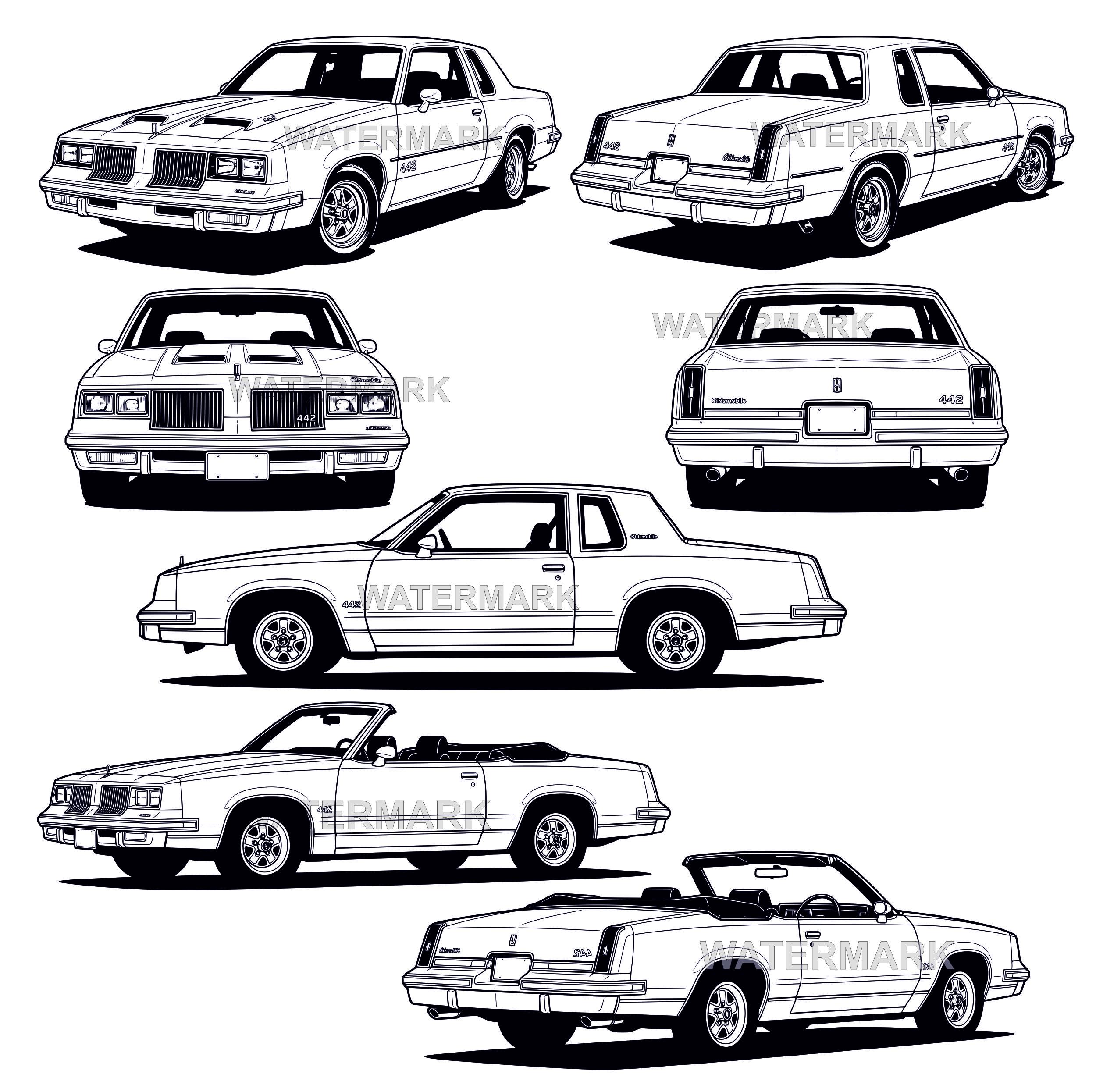 Oldsmobile Cutlass 442, SVG, PNG, 7 Different View Convertible ,designs ...