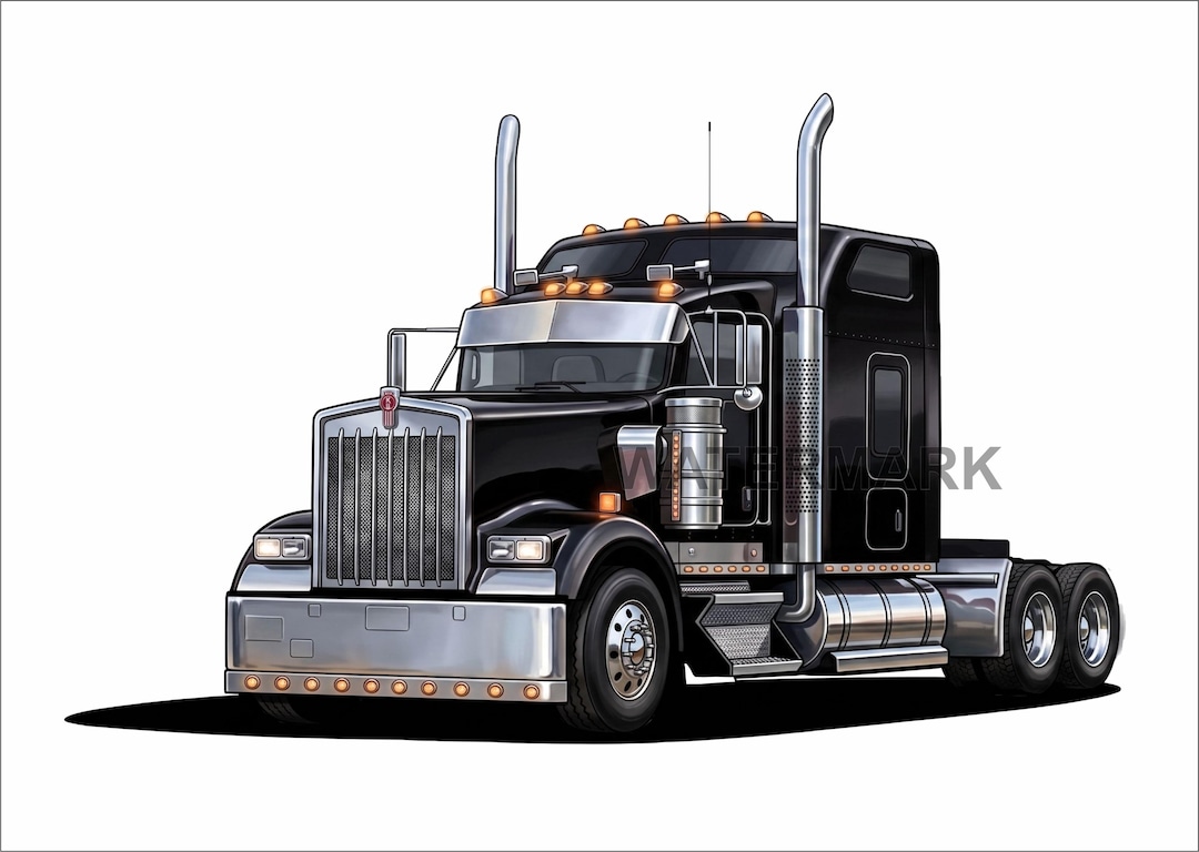 Black Kenworth W900 Semi Truck PNG Transparent for T-shirts and Prints ...