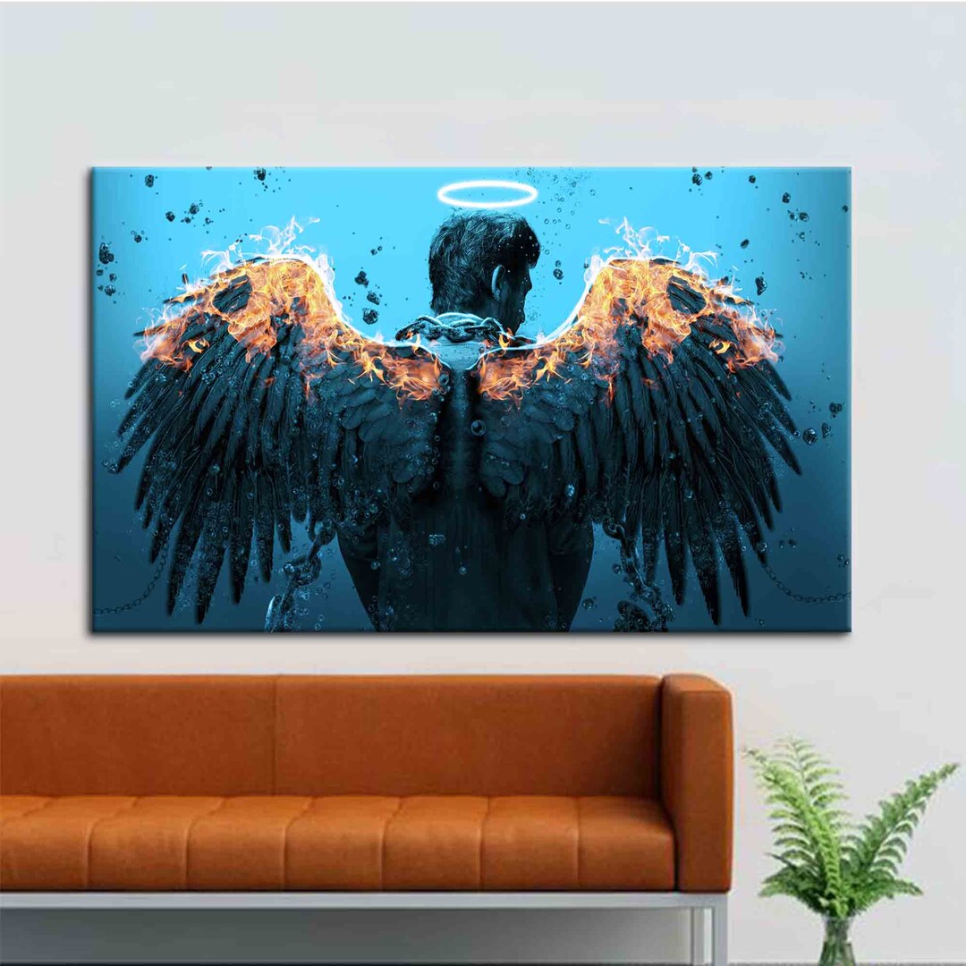 Angel Man Art Canvas, Angel and Devil Art Canvas, Abstract Angel Poster ...