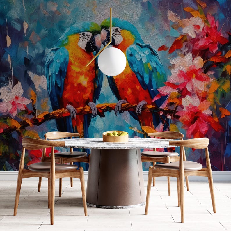 Parrot Painting Print Paper Craft, Animal Wallpaper, Parrot Couple Wall ...