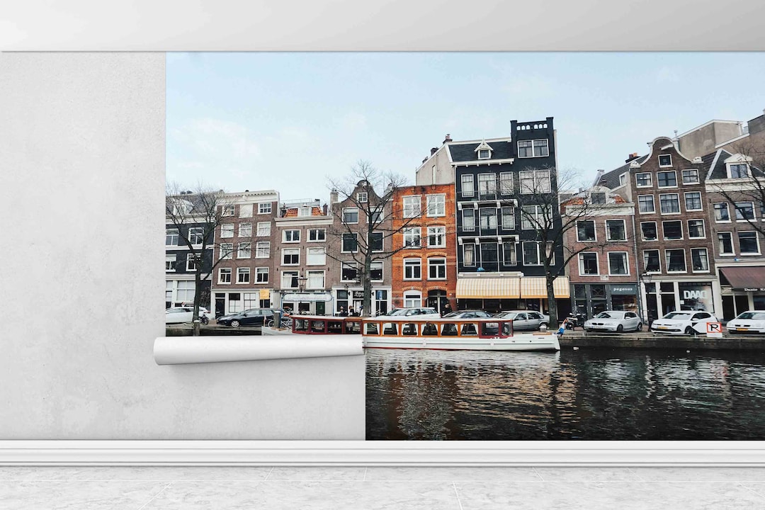 City Wall Paper, Cityscape Mural, Removable Wall Paper, Amsterdam Canal ...