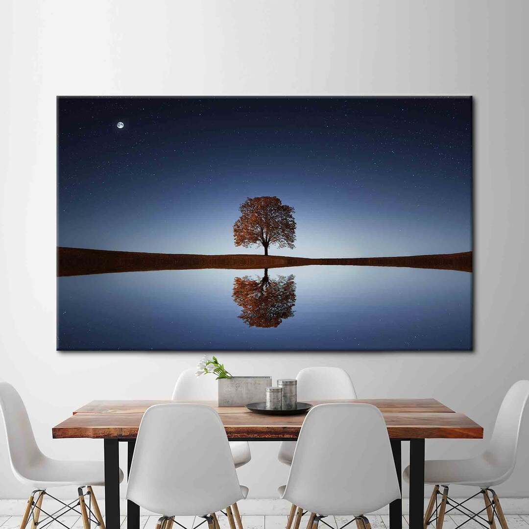 Night Printed, Moon Poster, Landscape Canvas Art, Galaxy Canvas, Moon ...