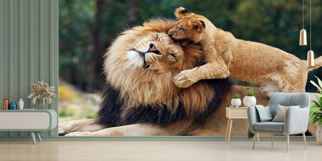 Room Wall Decor, Animal Wall Print, Removable Wallpaper, Lion Paper ...