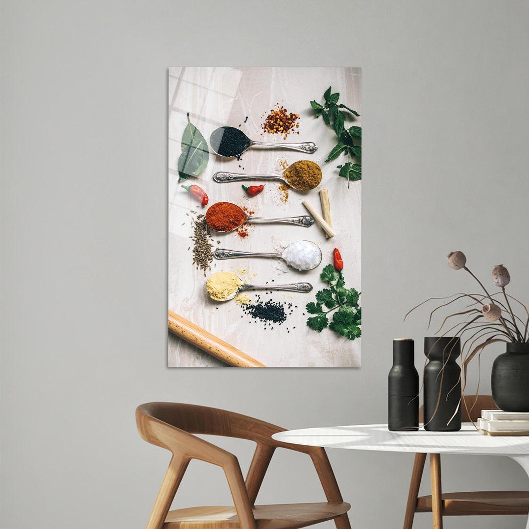Spices Wall Art, Kitchen Glass Wall Art, Spoon Herbs Glass Decor ...