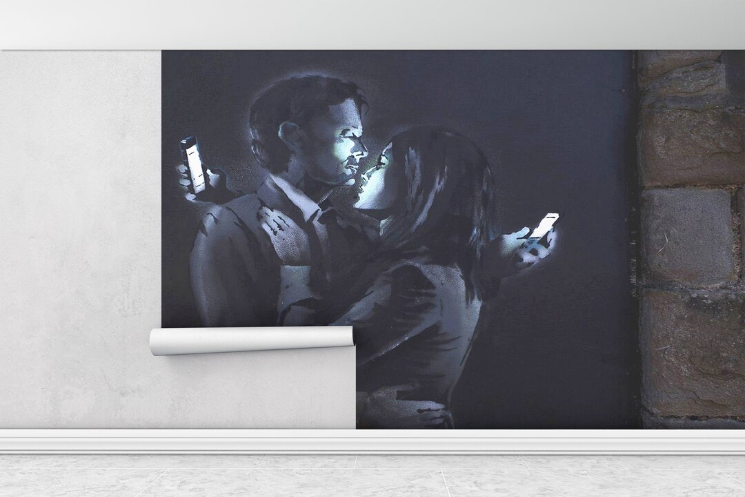 Modern Wall Paper,banksy Mobile Phone Lovers,wall Paper Peel and Stick ...