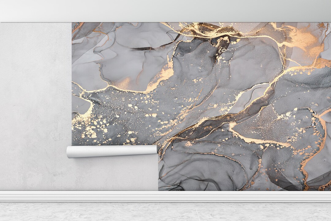 Gold Wall Print, Bright Wall Paper, Modern Wall Paper, Wall Paper Peel ...