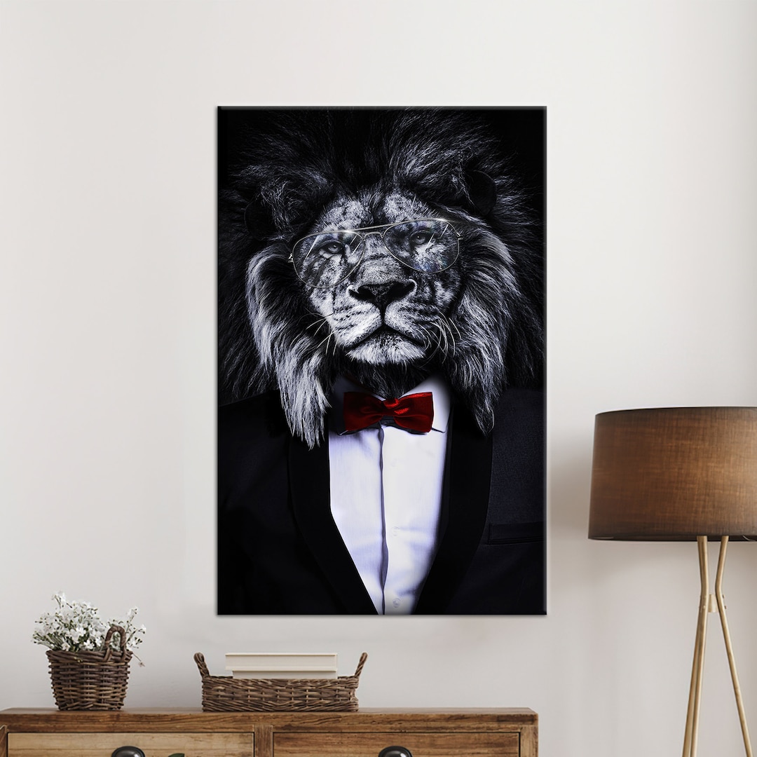 Lion With Red Bow Tie, Canvas Gift, Canvas Wall Art, Gift for Her ...