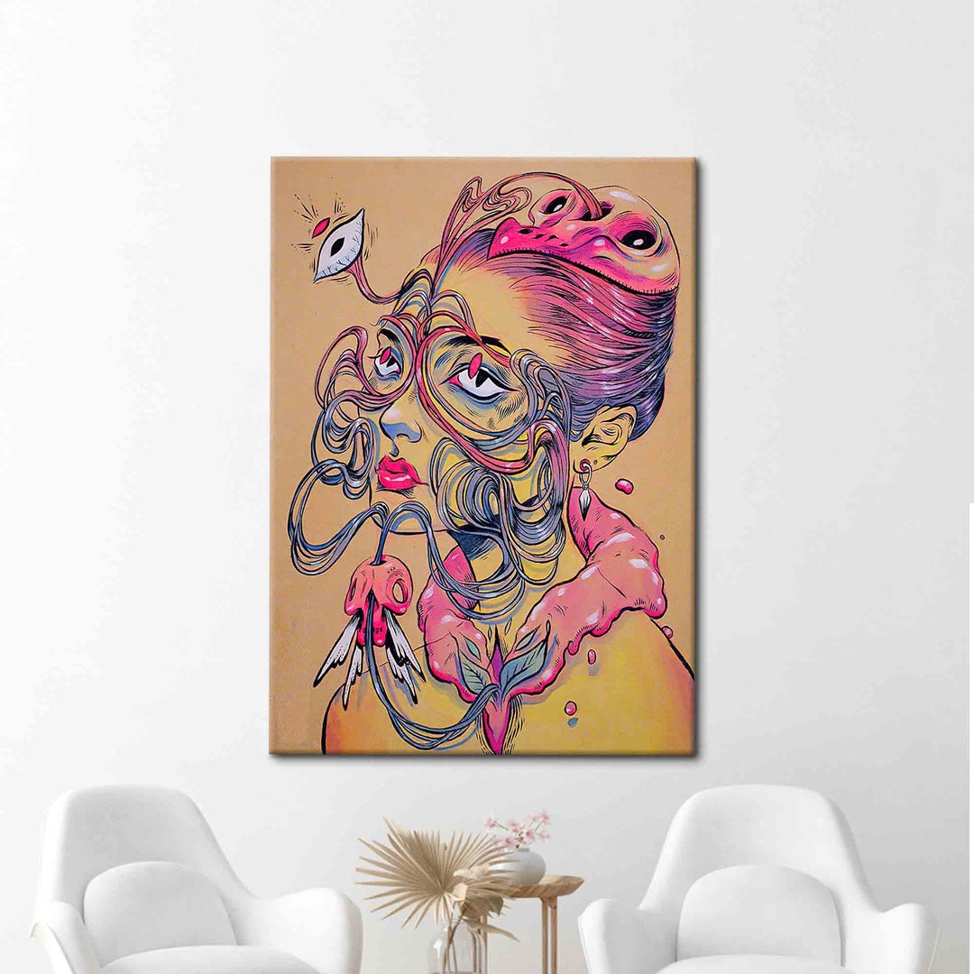 Surrealist Woman Drawing, Abstract Poster, Abstract Woman Canvas ...