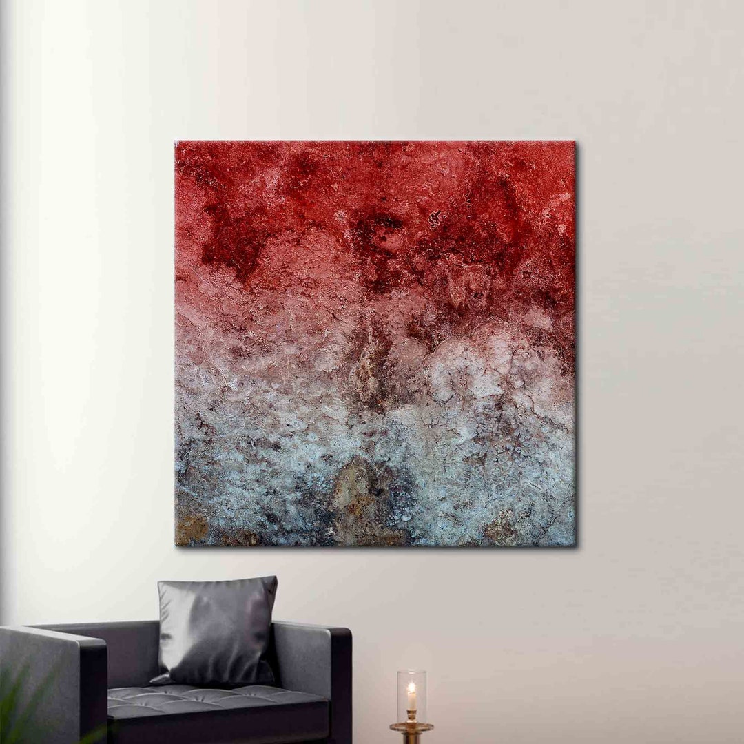 Red and Gray Canvas Art, Alcohol Ink Wall Art, Red Marble Art Canvas ...