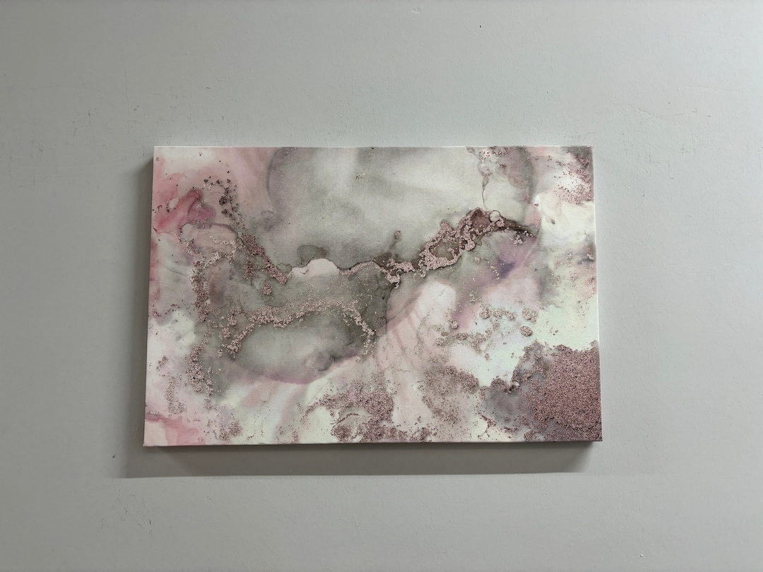 Pink and Gray Marble, Shimmery Poster, Alcohol Ink Wall Decor, Marble ...