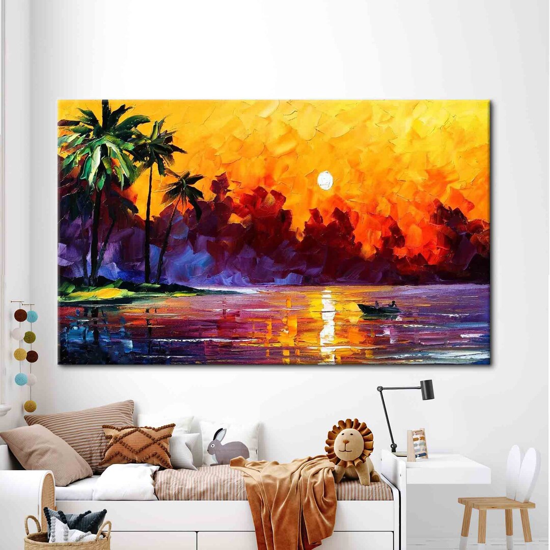 Abstract Sun Art Canvas, Sea Landscape Art Canvas, Tropical Landscape ...