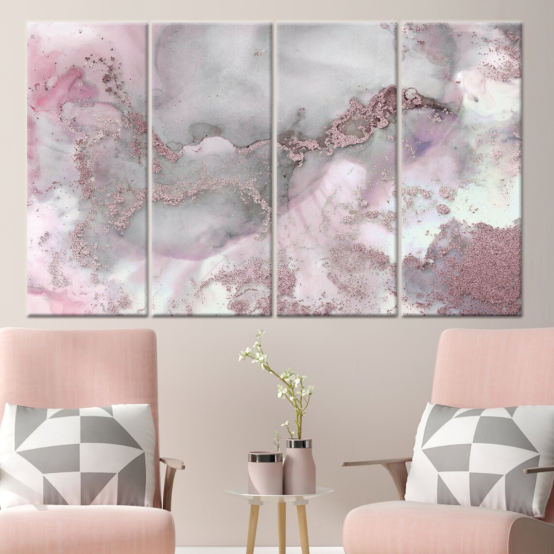 Pink and Gray Marble, Shimmery Poster, Alcohol Ink Wall Decor, Marble ...