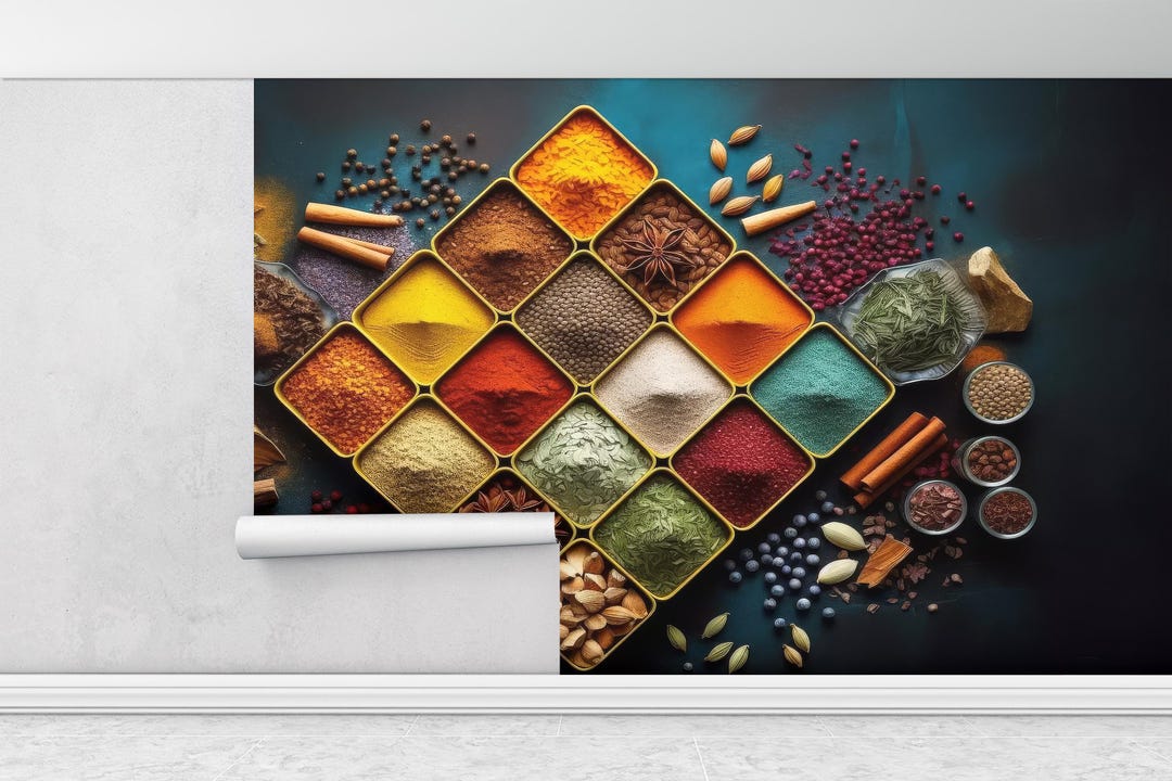 Spices Mural, Modern Wall Decals, 3D Paper Wall Art, Spice Plates ...