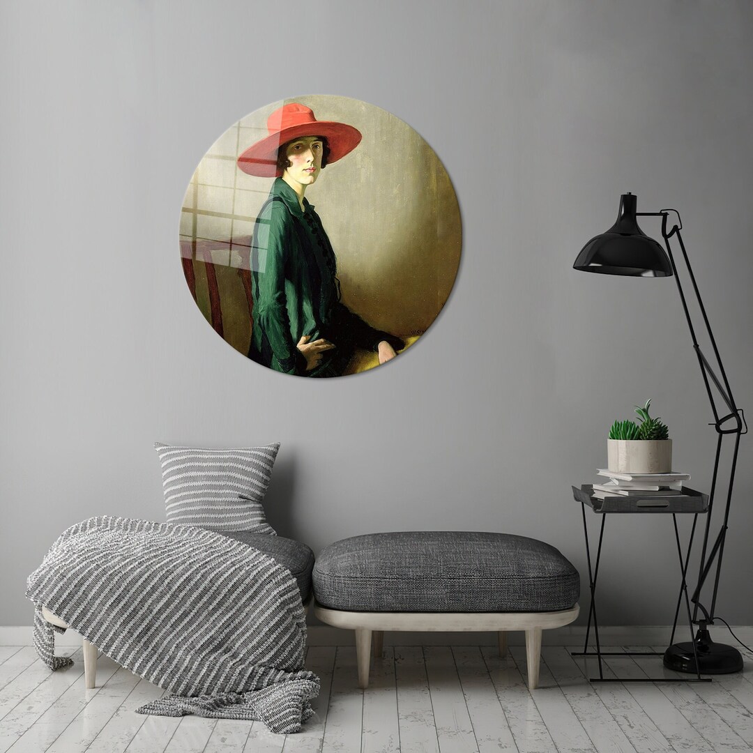 Lady With a Red Hat,glass Wall Art Modern,custom Glass Printing Wall ...