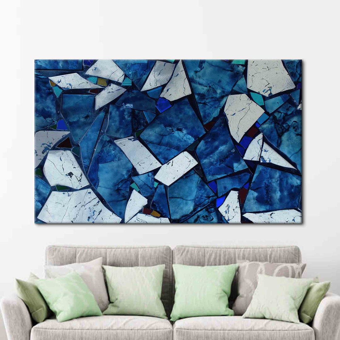 Blue Marble Wall Art, Blue Poster, Contemporary Canvas Art, Marble Art ...