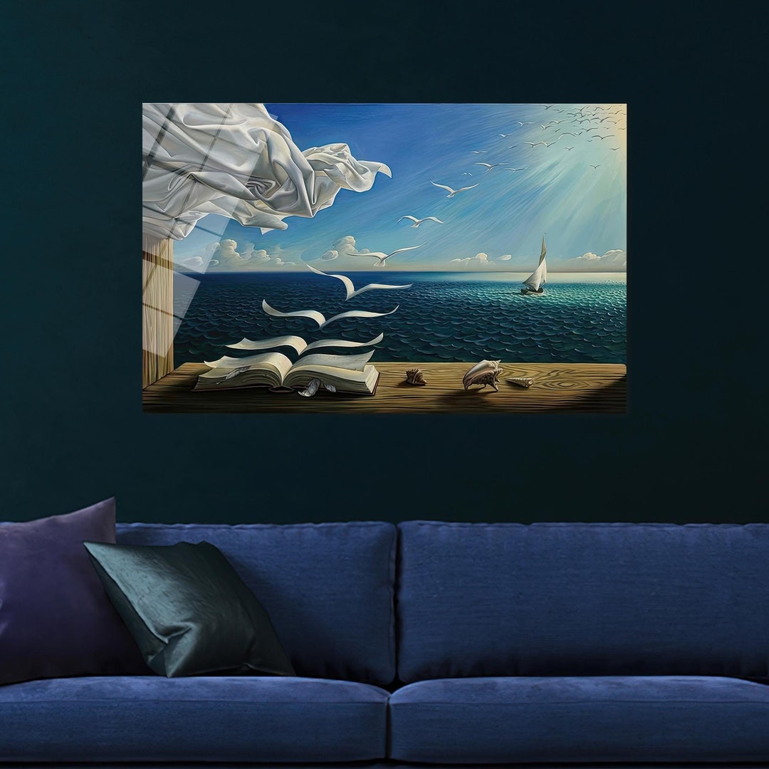 Salvador Dali Book to Birds Glass Printing, Surreal Glass Wall Art ...