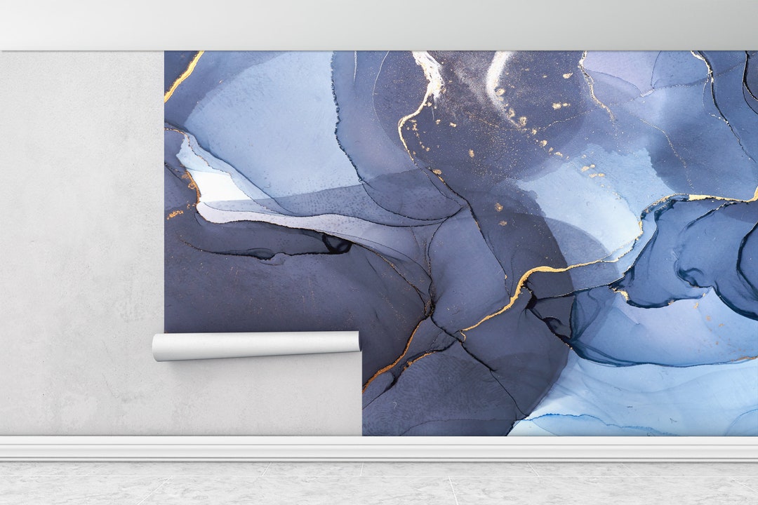 Custom Wall Paper, Blue Wallpaper, Alcohol Ink Wall Art, , Bright Wall ...