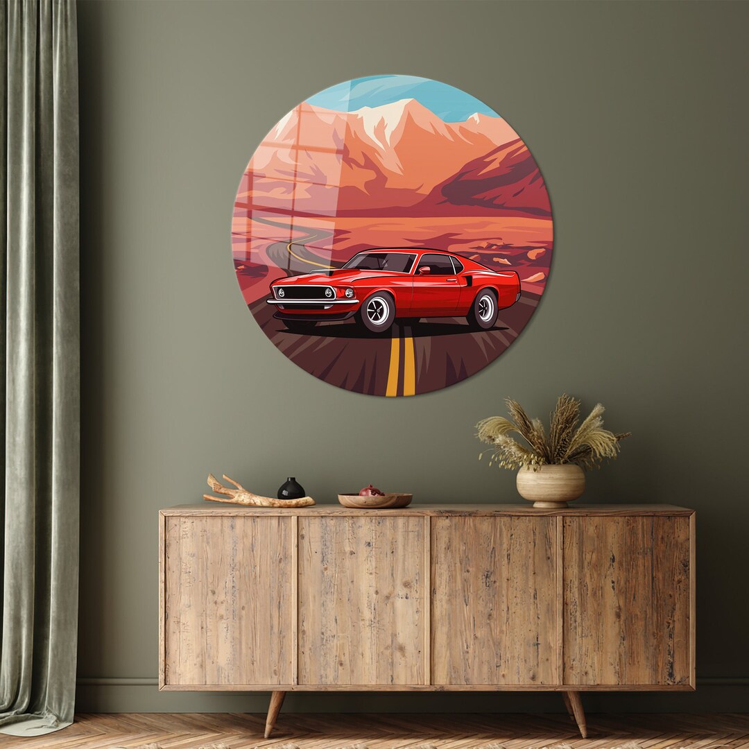 Glass Printing,retro American Muscle Car Glass Decor,glass Art,american ...