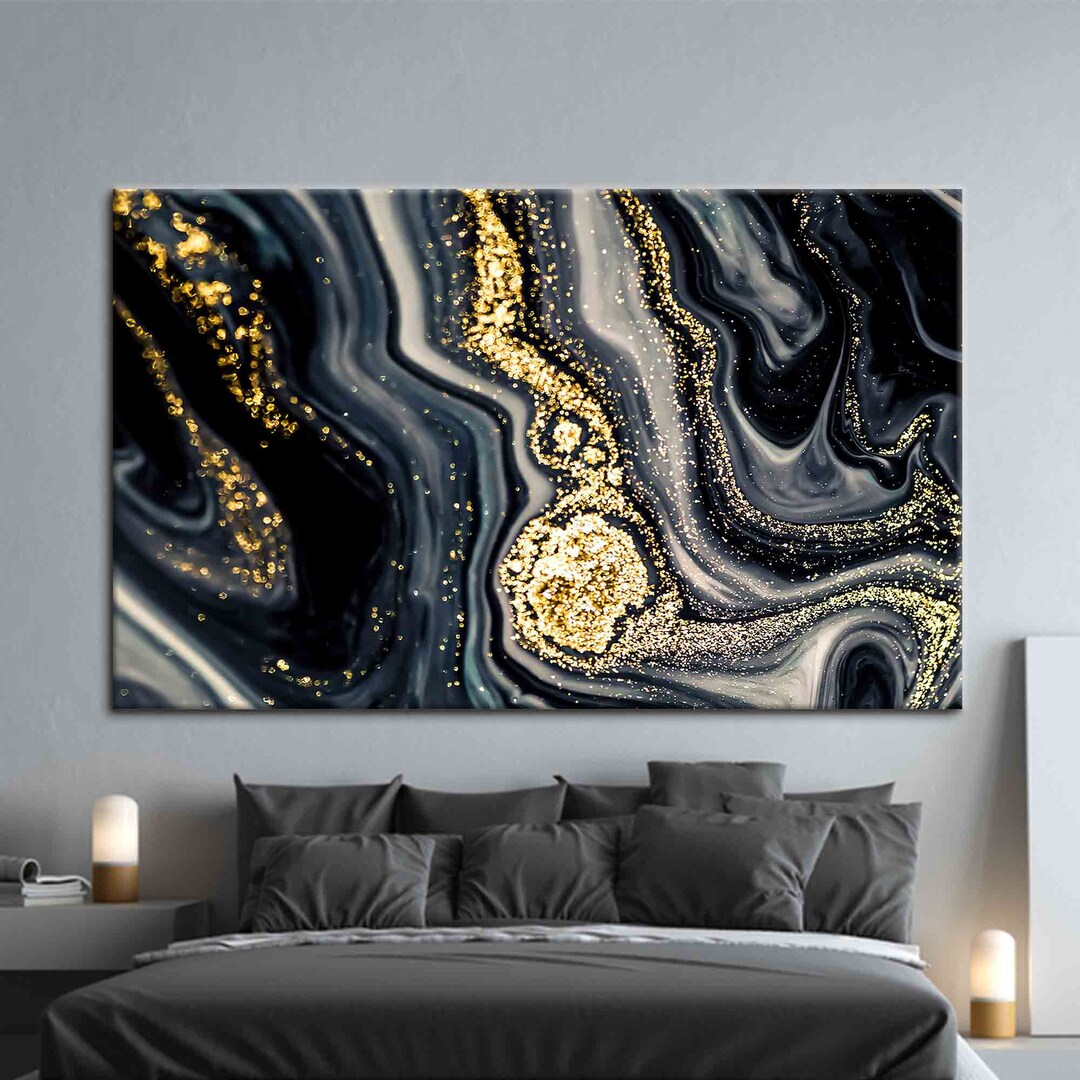Black and Gold Marble, Luxury Marble Art Canvas, Marble Canvas Art ...
