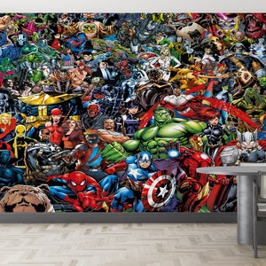 Game Room Wall Poster,marvel Heroes,bright Wall Paper,wall Paper Peel ...