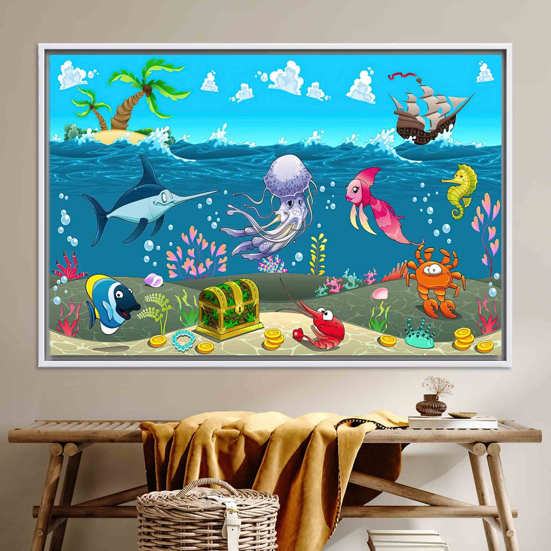 Underwater Sea Life Kids Wall Art | Cartoon Ocean Canvas Print ...