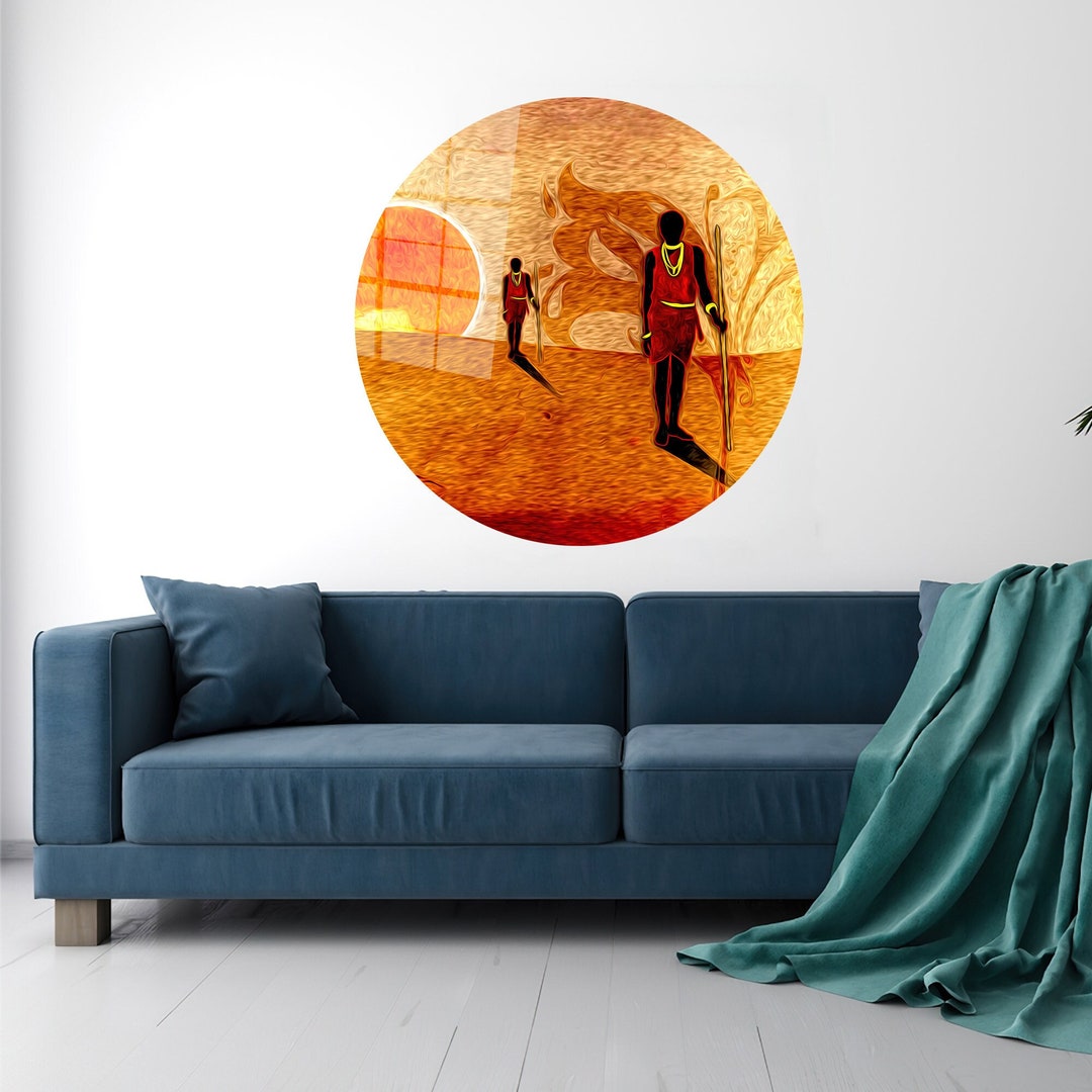 African Glass Art,two African in Desert,ethnic Glass Art,glass Wall Art ...