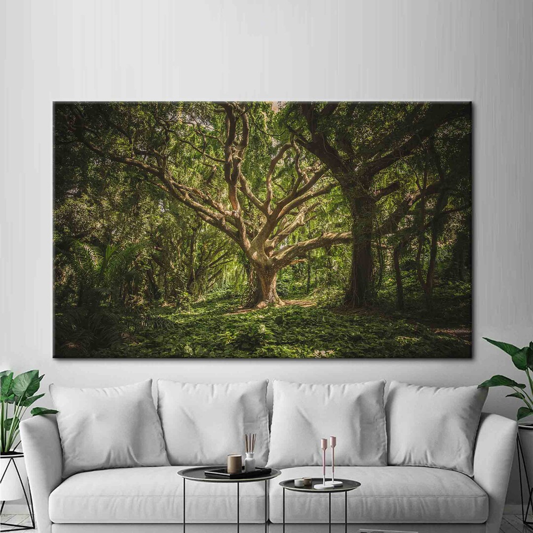 Forest Wall Decor, Tree View Art Canvas, Tree Printed, Green Printed ...