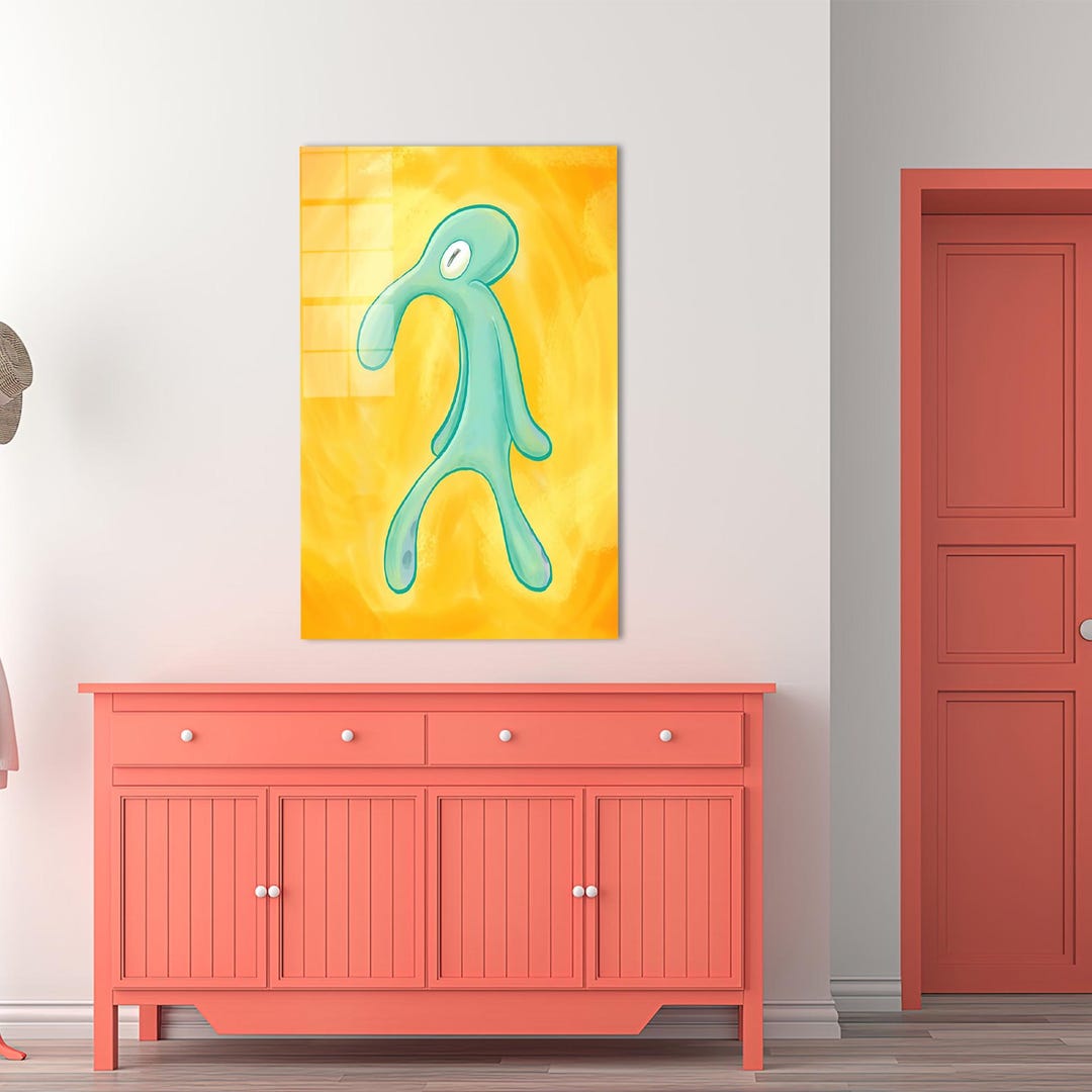 Squidward Glass Wall, Modern Tempered Glass, Squidward Painting Glass ...
