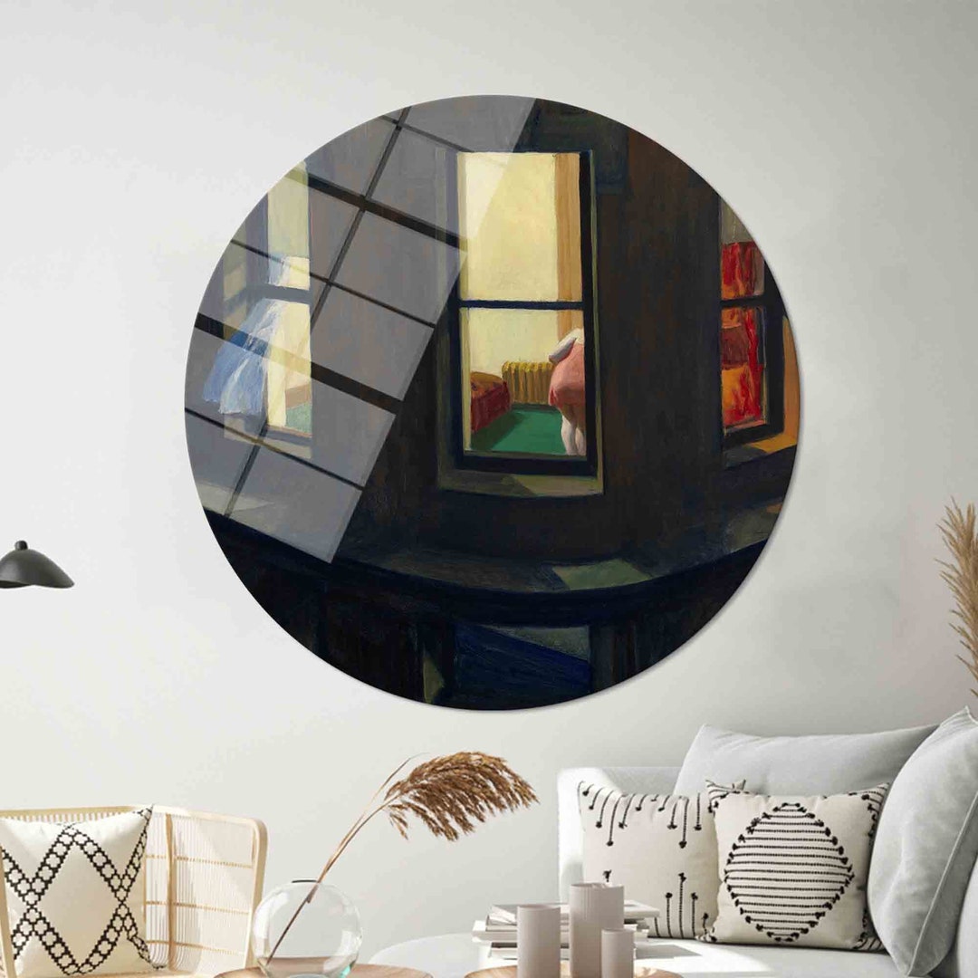 Realism Glass Wall Art, Edward Hopper Night Windows, Glass Wall Art ...