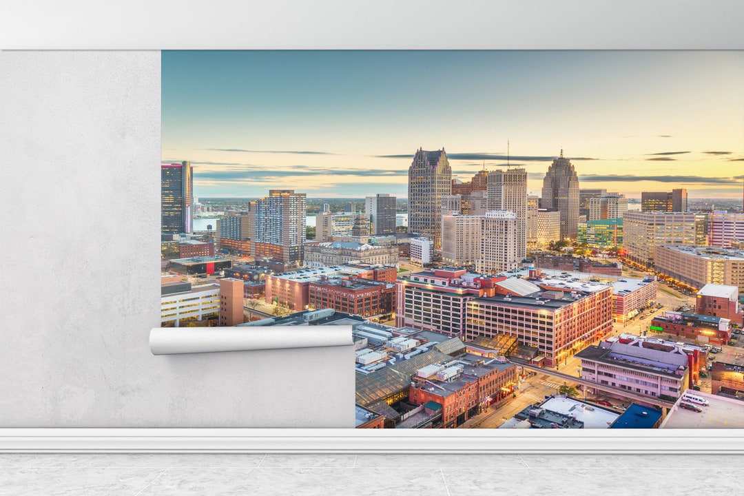 Modern Wall Paper,paper Wall Art ,detroit Michigan Landscape,skyline ...