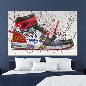 Framed Wall Art, Shoes Graffiti Canvas Gift, Shoe Hype Sneaker Wall Art, Custom Canvas, Canvas ...