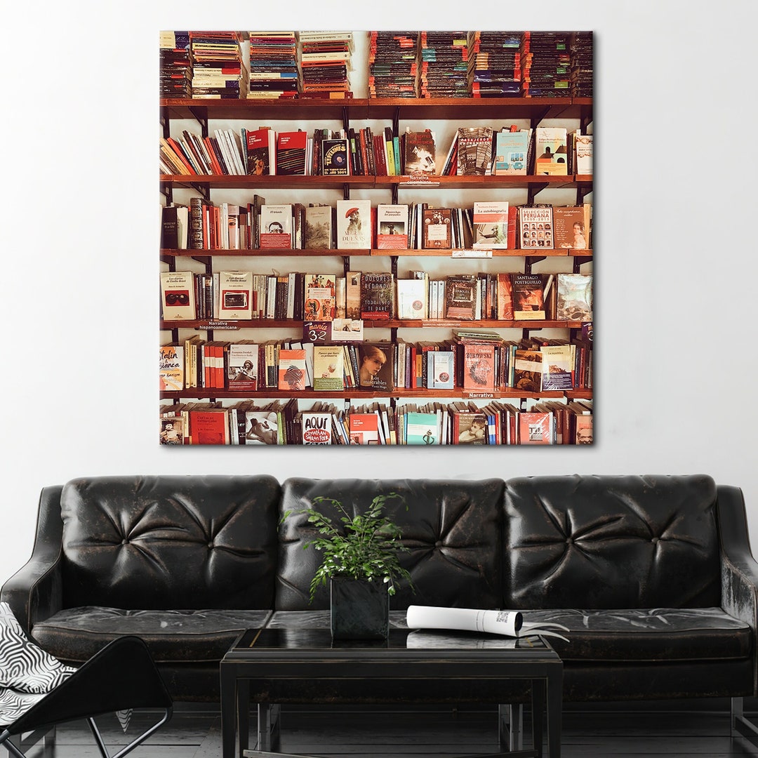 Library Photo Print, Bookshelf Photo Canvas Art, Bookshelf Canvas ...